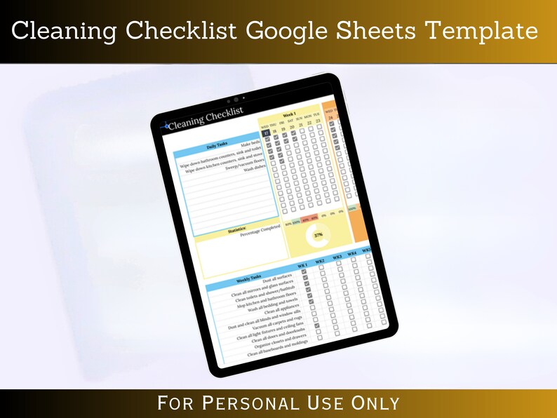 Cleaning Checklist With Instruction Tab Google Sheets Template Digital ...