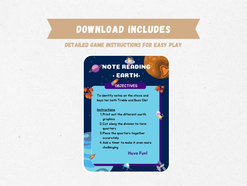 Music Note Reading Puzzle Game - Earth Edition, Printables for Music ...