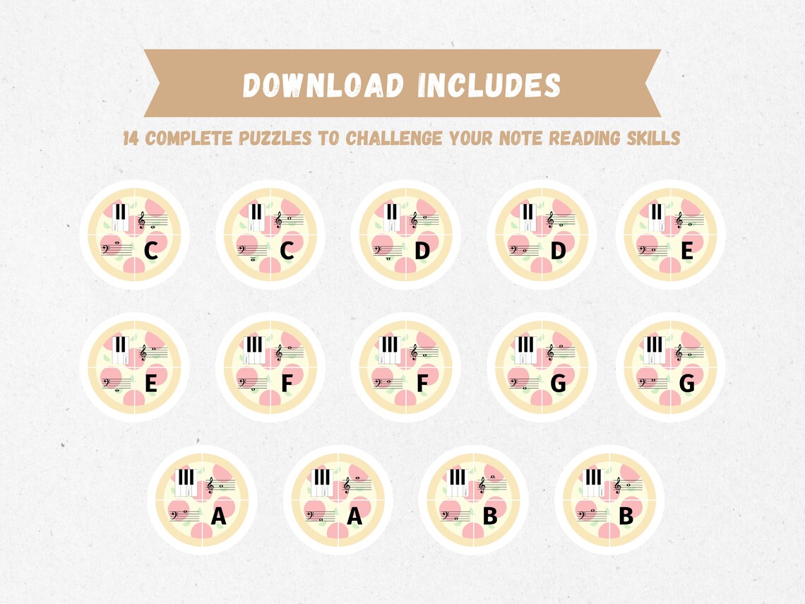 Music Note Reading Puzzle Game - Pizza Edition, Printable for Music ...