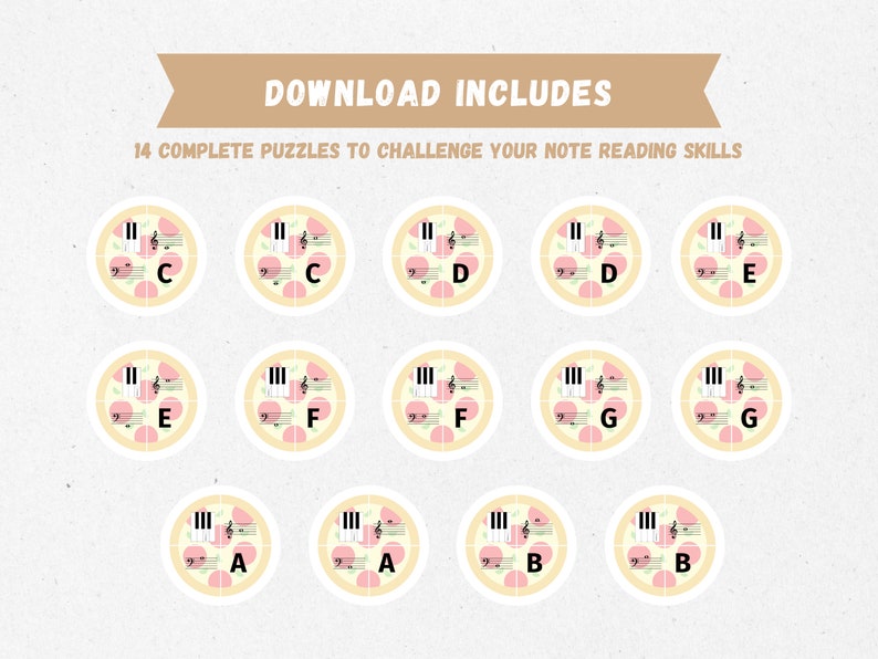Music Note Reading Puzzle Game - Pizza Edition, Printable for Music ...