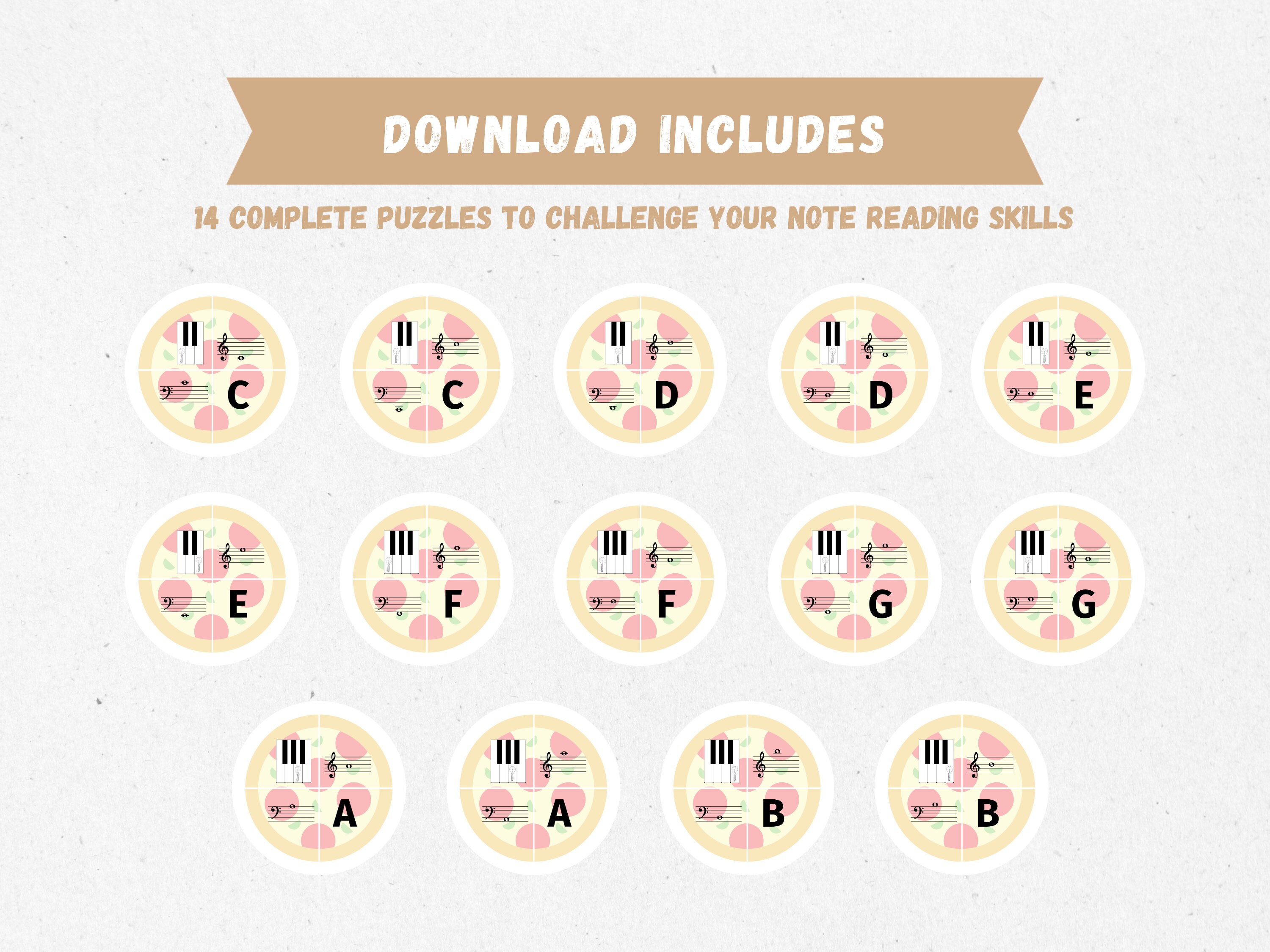 Music Note Reading Puzzle Game - Pizza Edition, Printable for Music ...