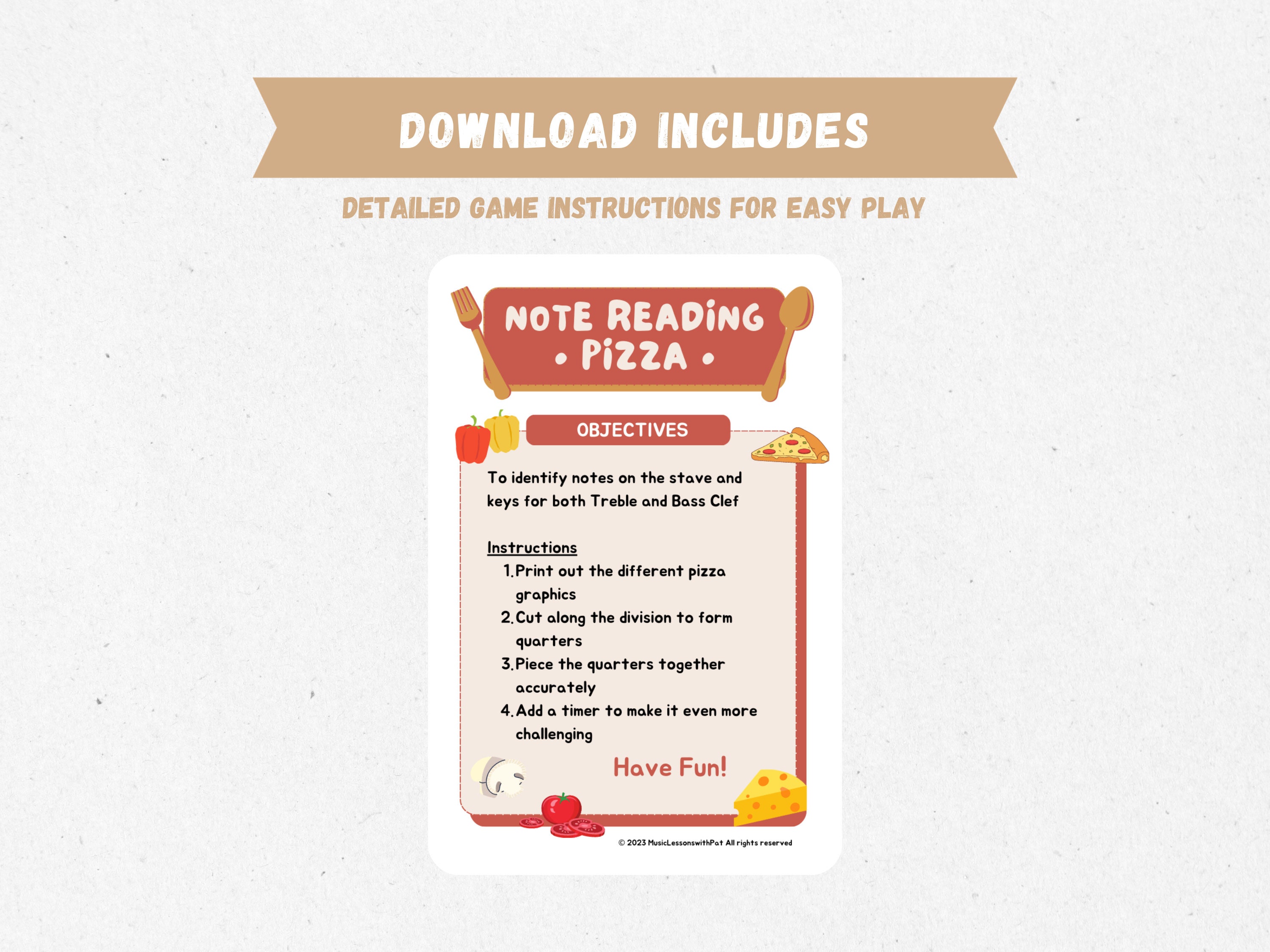 Music Note Reading Puzzle Game - Pizza Edition, Printable for Music ...