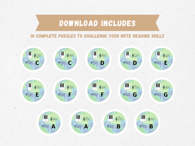 Music Note Reading Puzzle Game - Earth Edition, Printables for Music ...