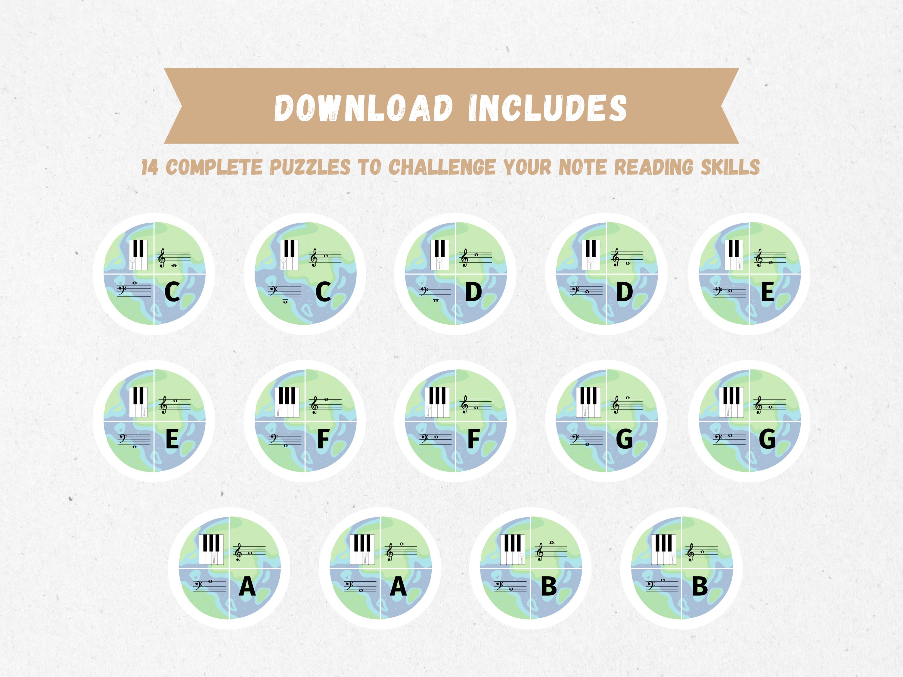 Music Note Reading Puzzle Game - Earth Edition, Printables for Music ...