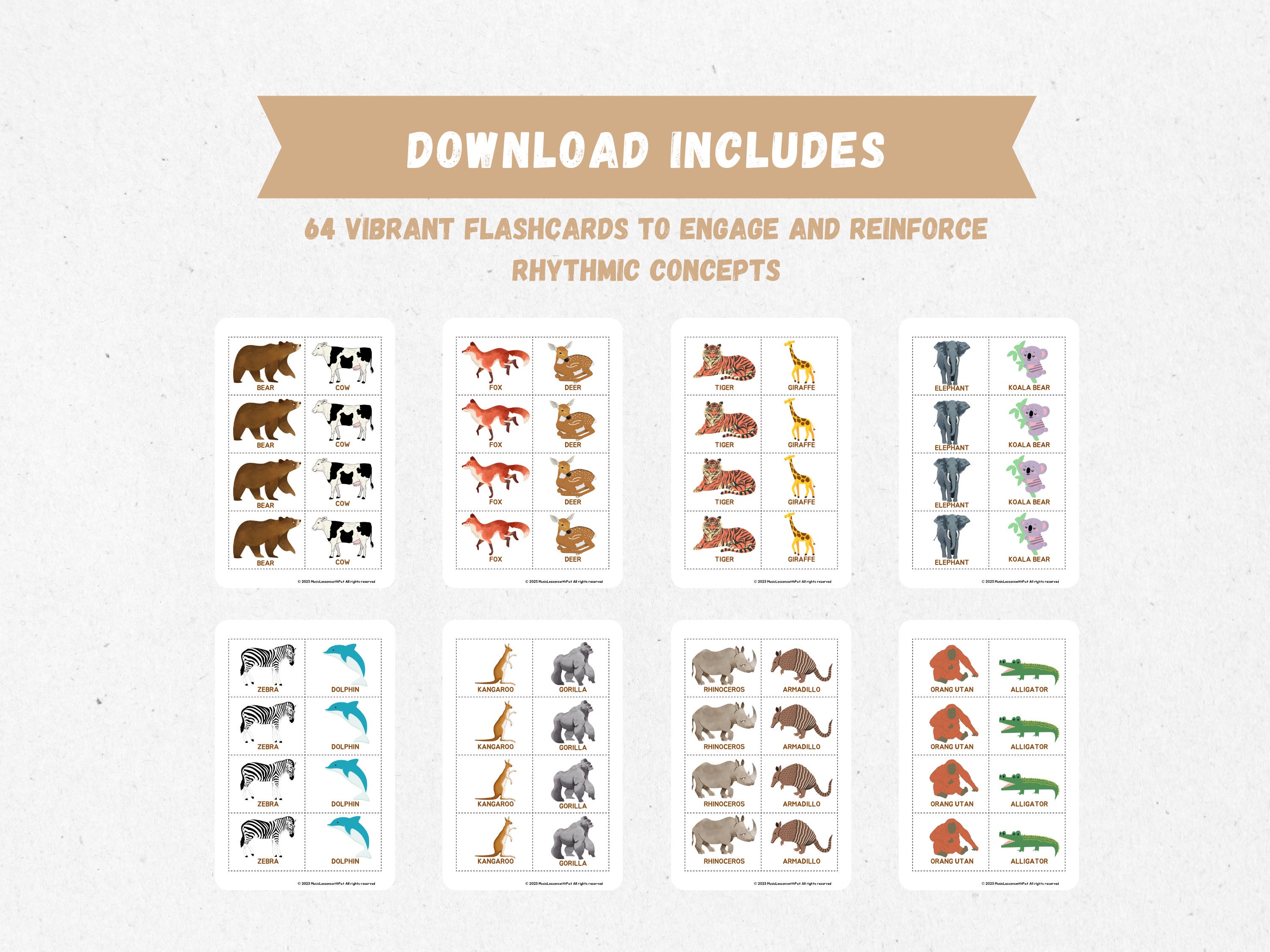Music Rhythmic Flashcards Animals Edition animals Rhythm - Etsy