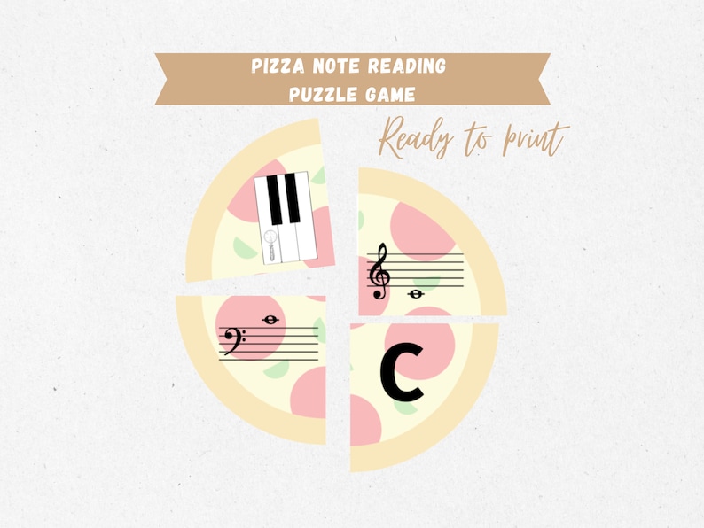 Music Note Reading Puzzle Game - Pizza Edition, Printable for Music ...