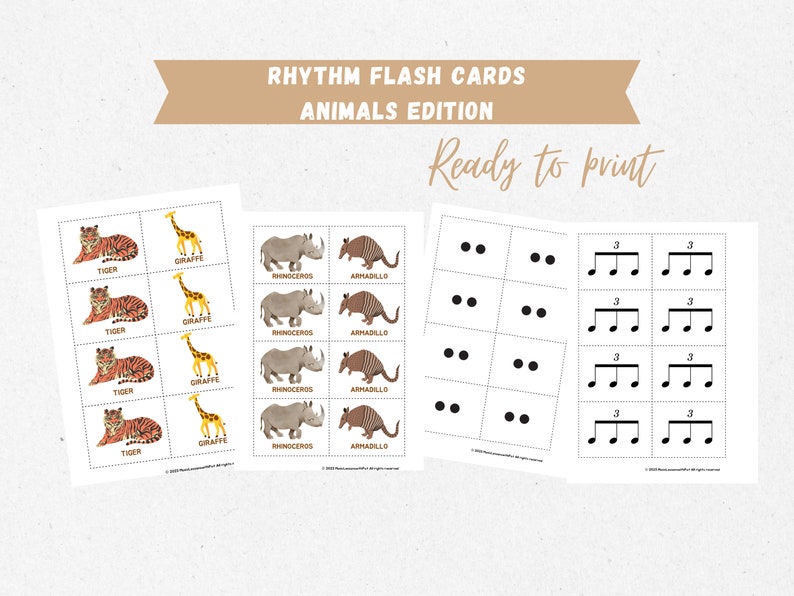 Music Rhythmic Flashcards Animals Edition animals Rhythm - Etsy