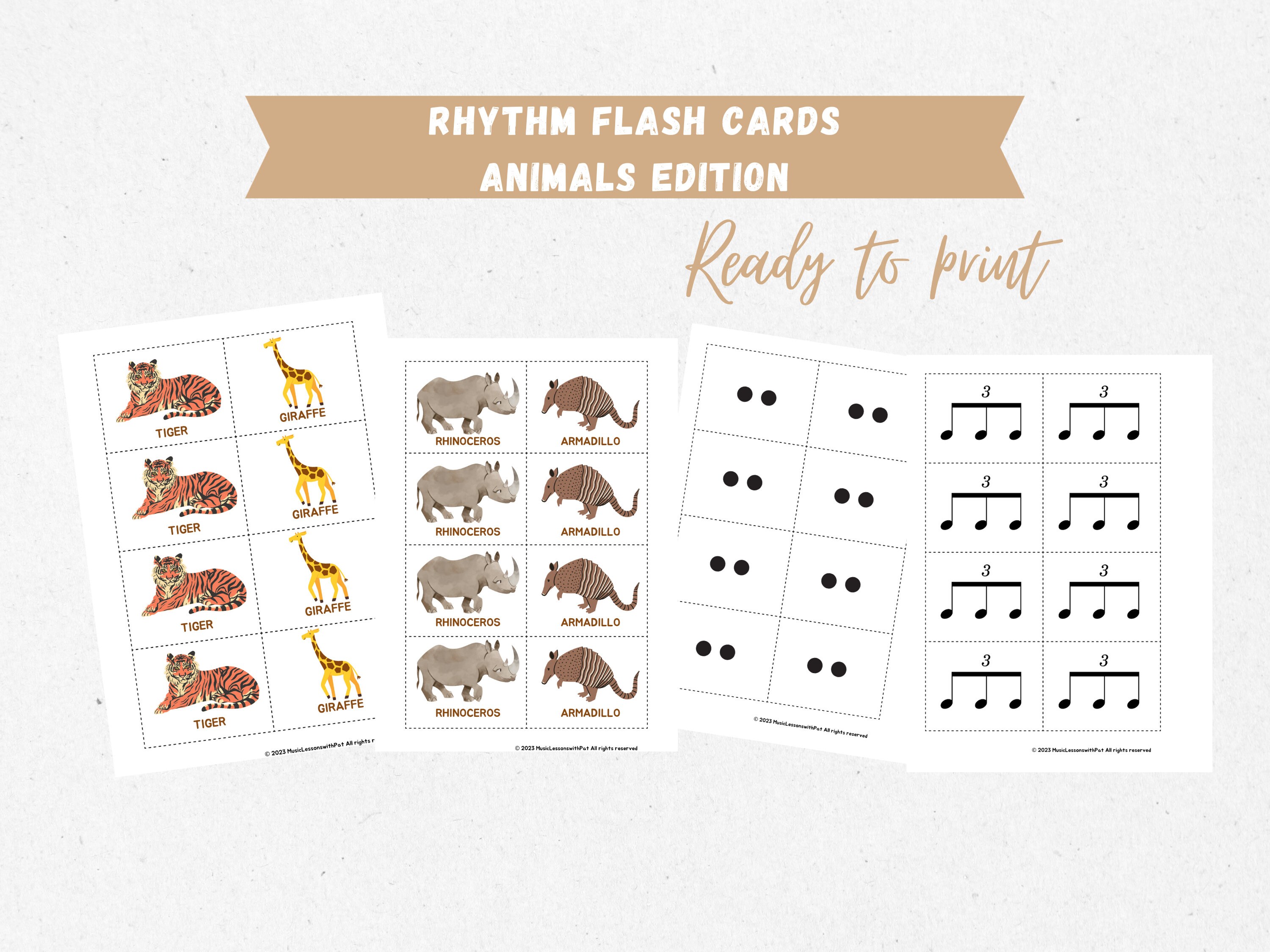 Music Rhythmic Flashcards Animals Edition animals Rhythm - Etsy