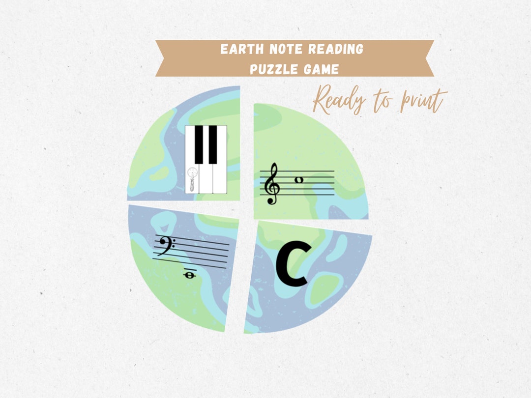 Music Note Reading Puzzle Game - Earth Edition, Printables for Music ...
