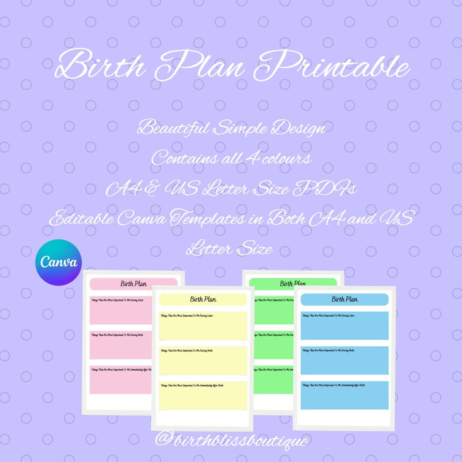 Birth Plan, Printable Birth Plan, Birth Plan Template. A4, US Letter ...