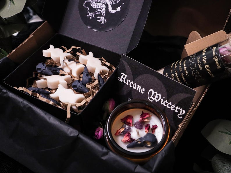 Witches Self Care Gift Box, Unique Gothic Spa Set, Crystal Candle and ...