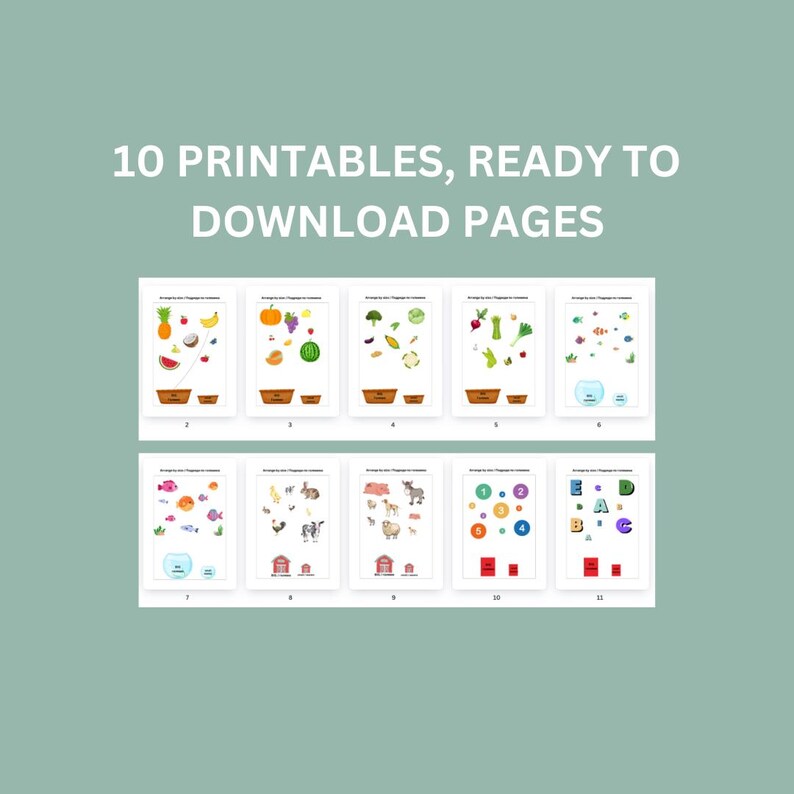 10 Printable Pdf A4 Activity Pages: Arrange by Size for Toddler and ...