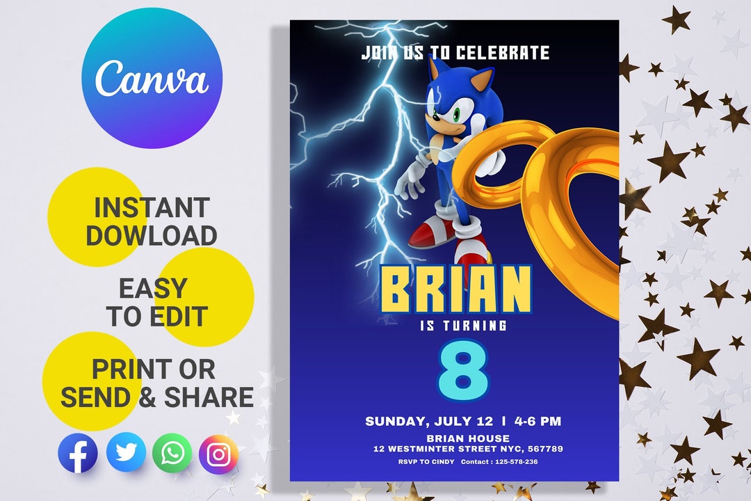 Sonic Birthday Invitation Sonic Party Invitation Sonic - Etsy