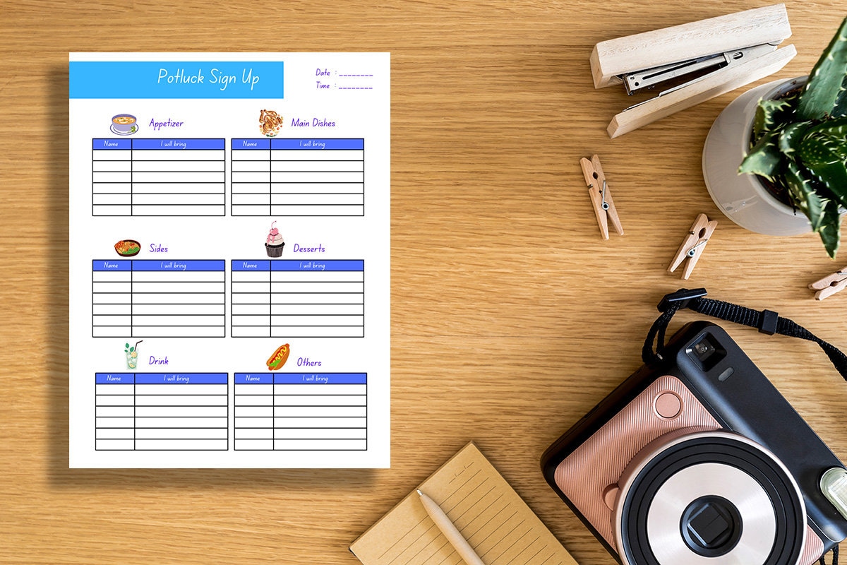 Potluck Sign up Sheet Potluck Party Sign up Potluck Lunch - Etsy Hong Kong