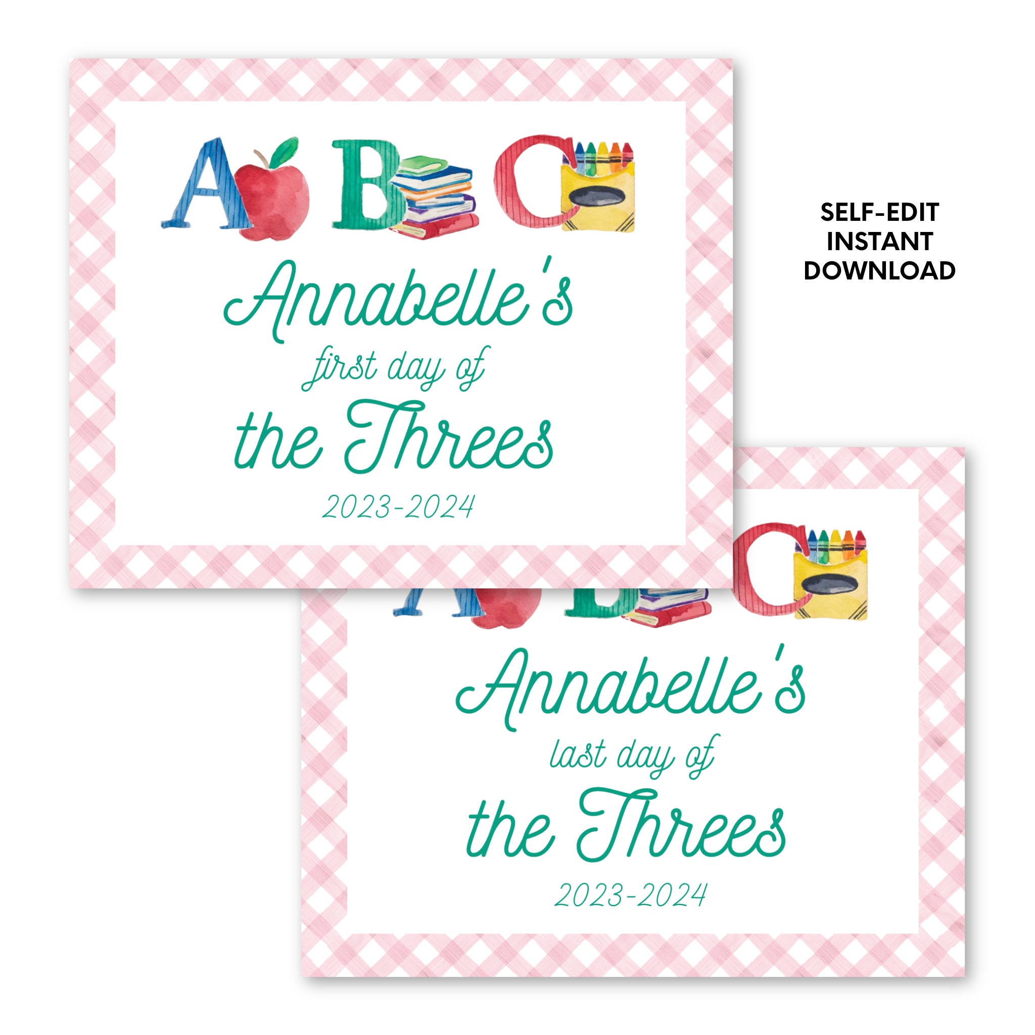 Printable Pink Gingham ABC School Sign, Self-edit, Printable Back to ...