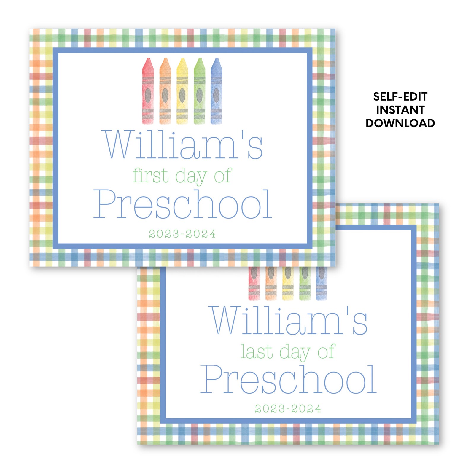 Printable Primary Plaid Crayon School Sign, Self-edit, Printable Back ...