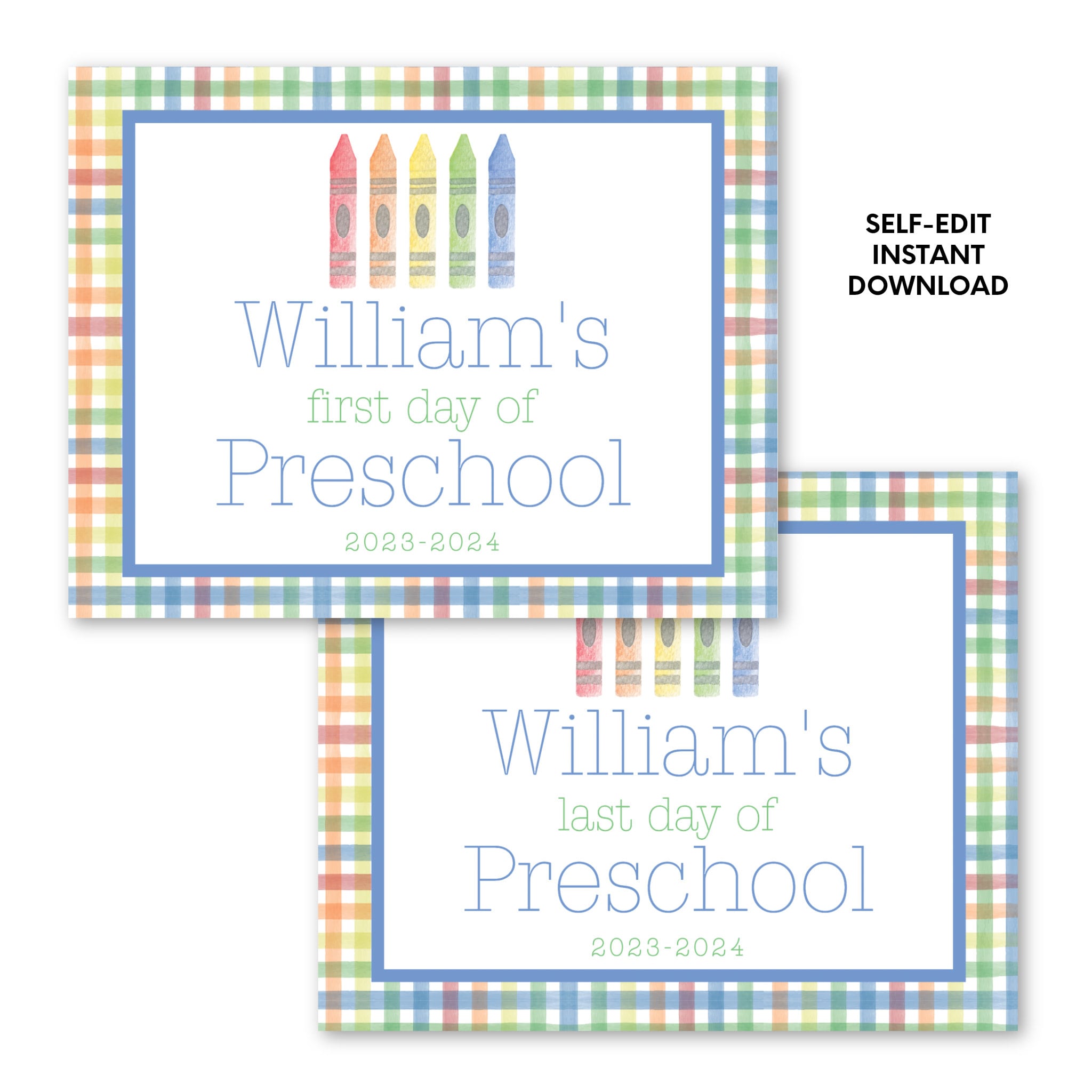 Printable Primary Plaid Crayon School Sign, Self-edit, Printable Back ...