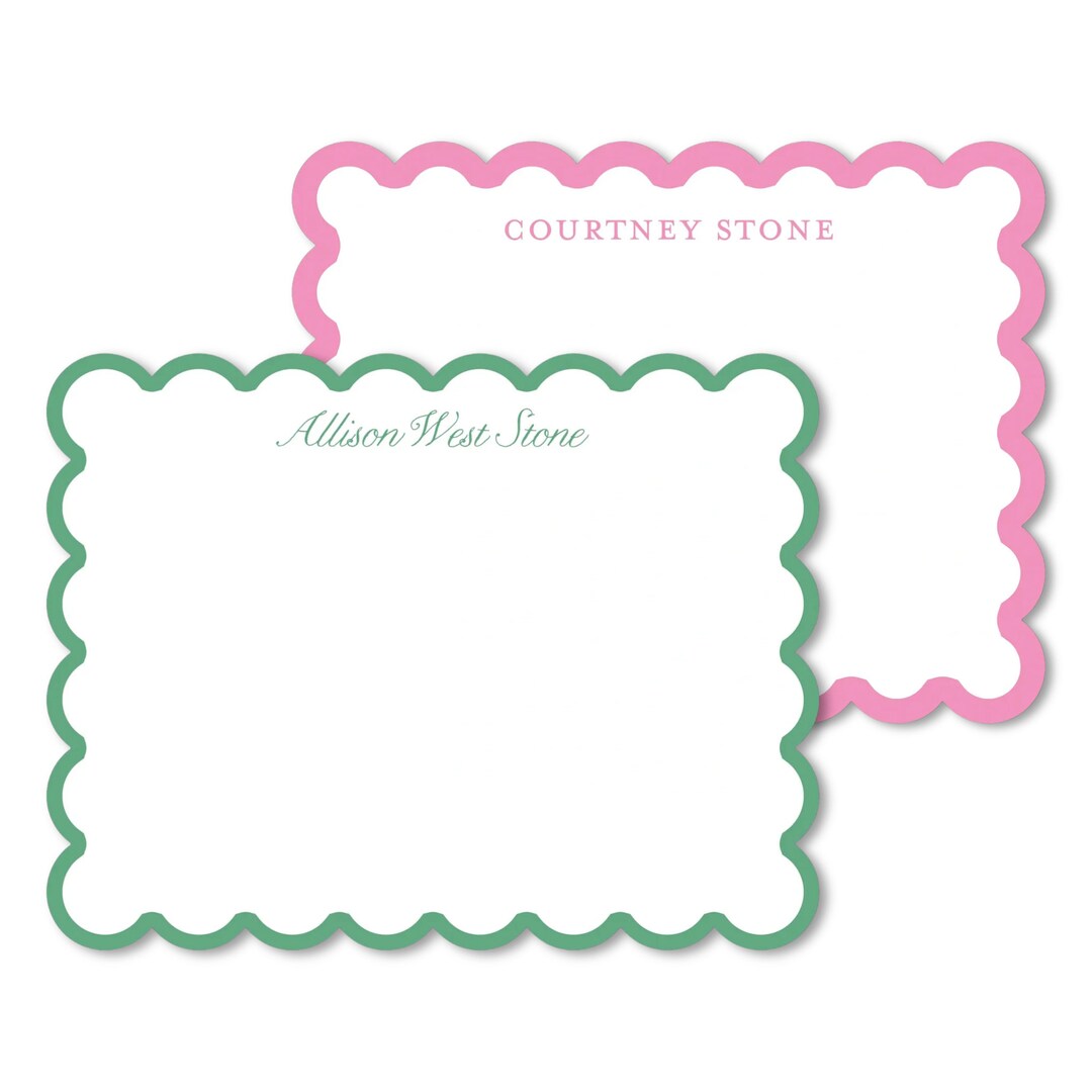 Scallop Cut-out Stationery - Solid Color Border (choose Your Color) - Etsy