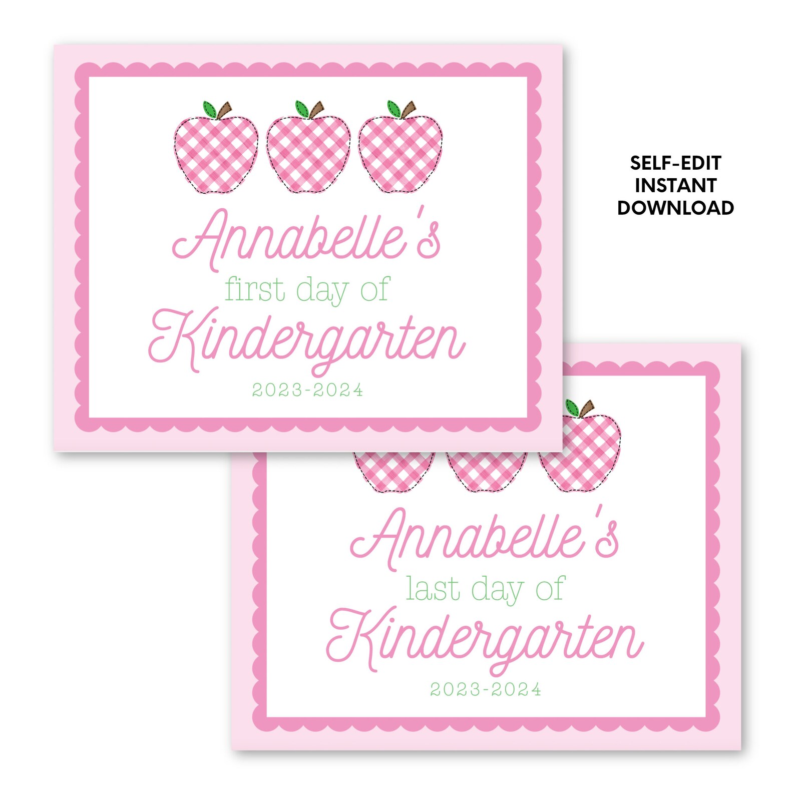 Printable Pink Gingham Apples Sign, Self-edit, Printable Back to School ...