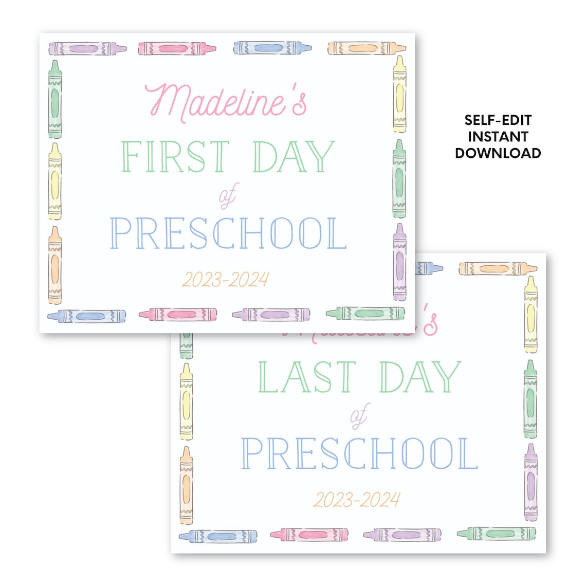 Printable Pastel Crayon Sign, Self-edit, Printable Back to School Sign ...