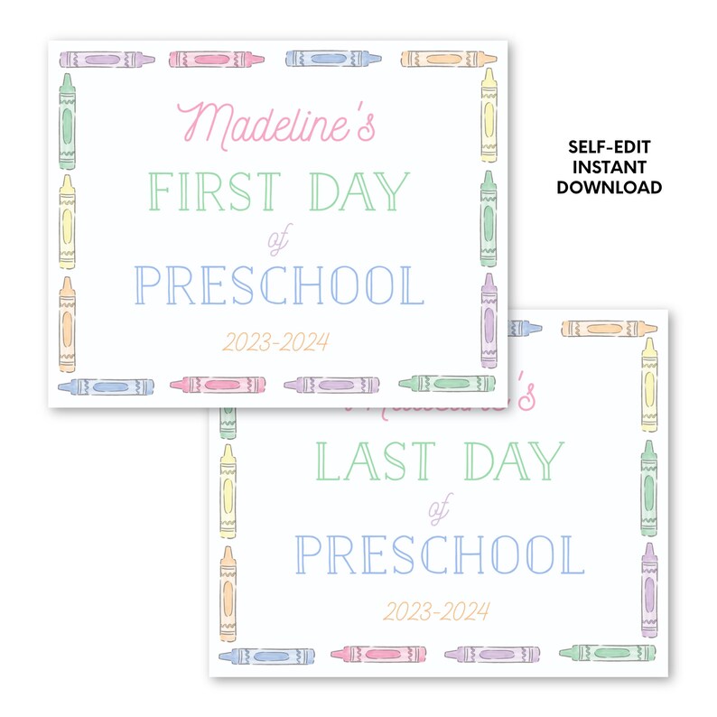 Printable Pastel Crayon Sign, Self-edit, Printable Back to School Sign ...