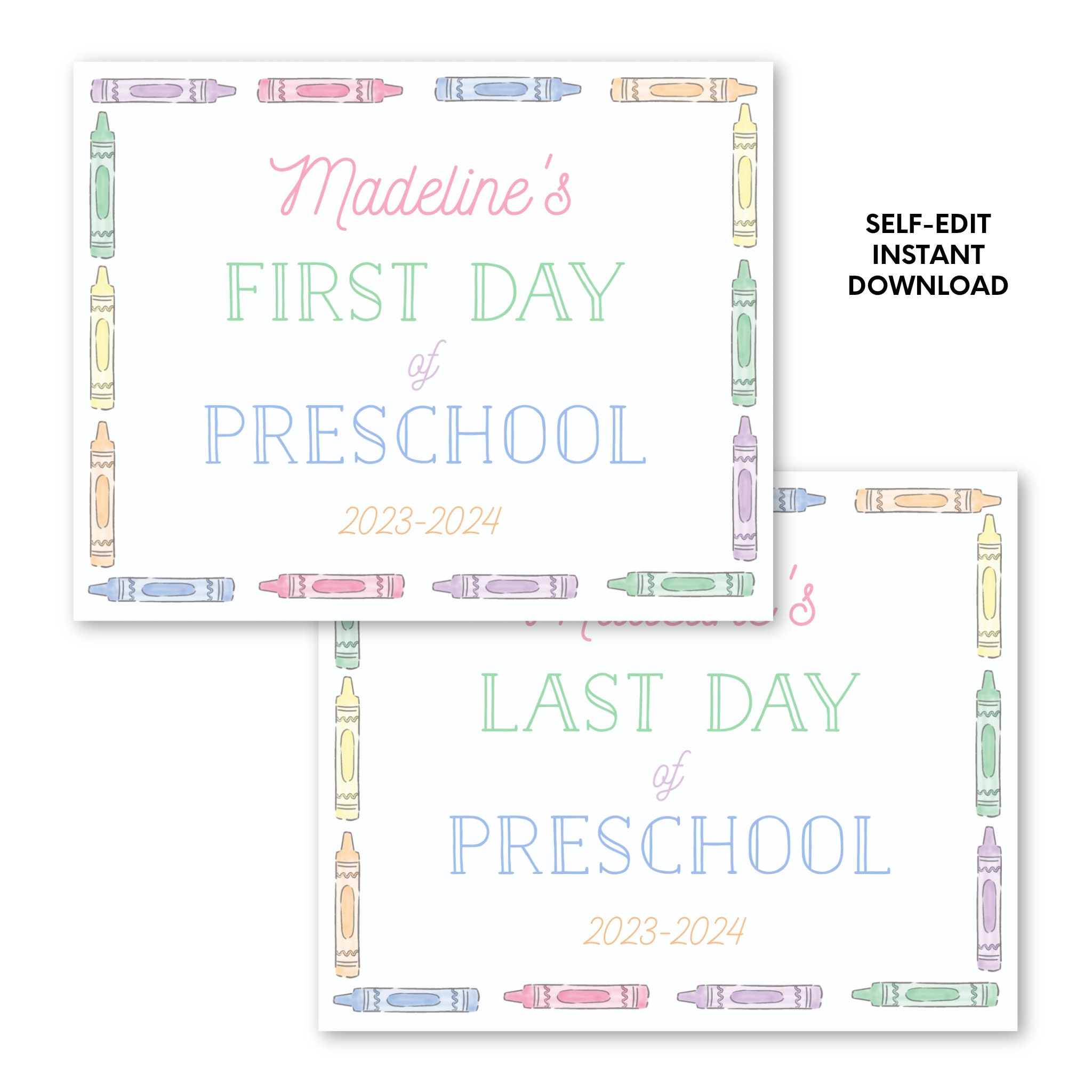 Printable Pastel Crayon Sign, Self-edit, Printable Back to School Sign ...