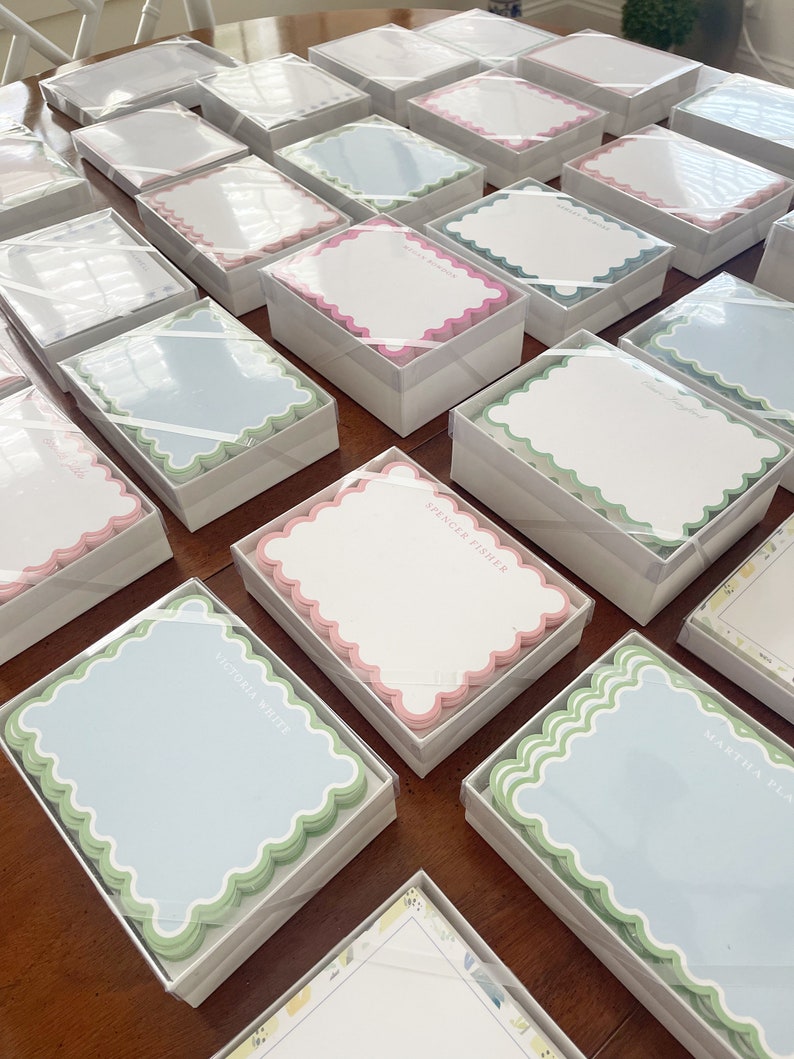 Scallop Cut-out Stationery - Solid Color Border (choose Your Color) - Etsy