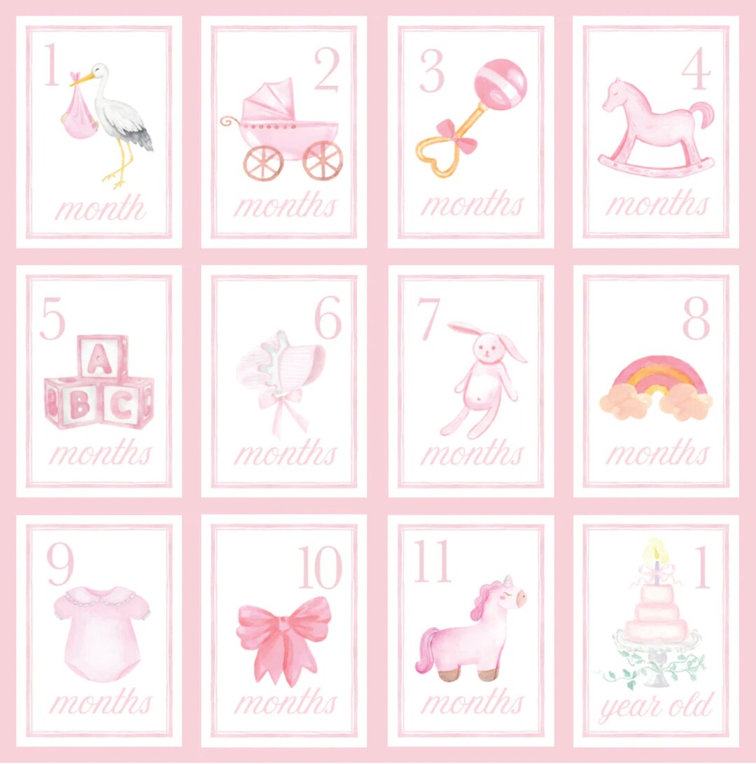 Pink Watercolor Monthly Milestone Card Set - Baby Girl - Etsy