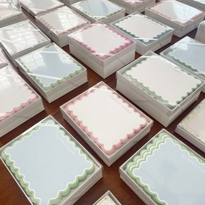 Scallop Cut-out Stationery - Blue W/ Green Double Border - Etsy