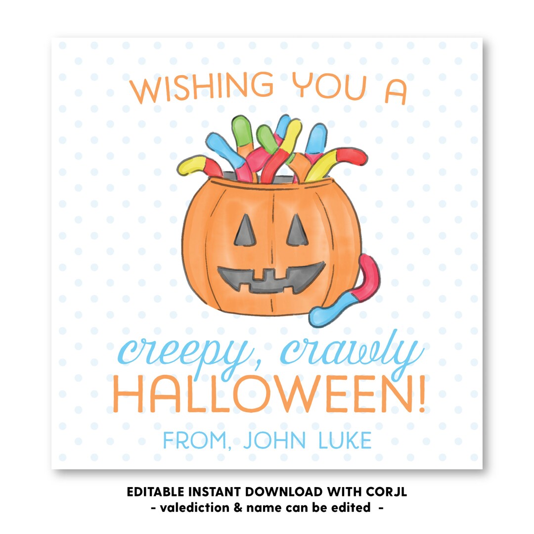 Printable Gummy Worm Candy Halloween Tag, Self-edit, Printable ...
