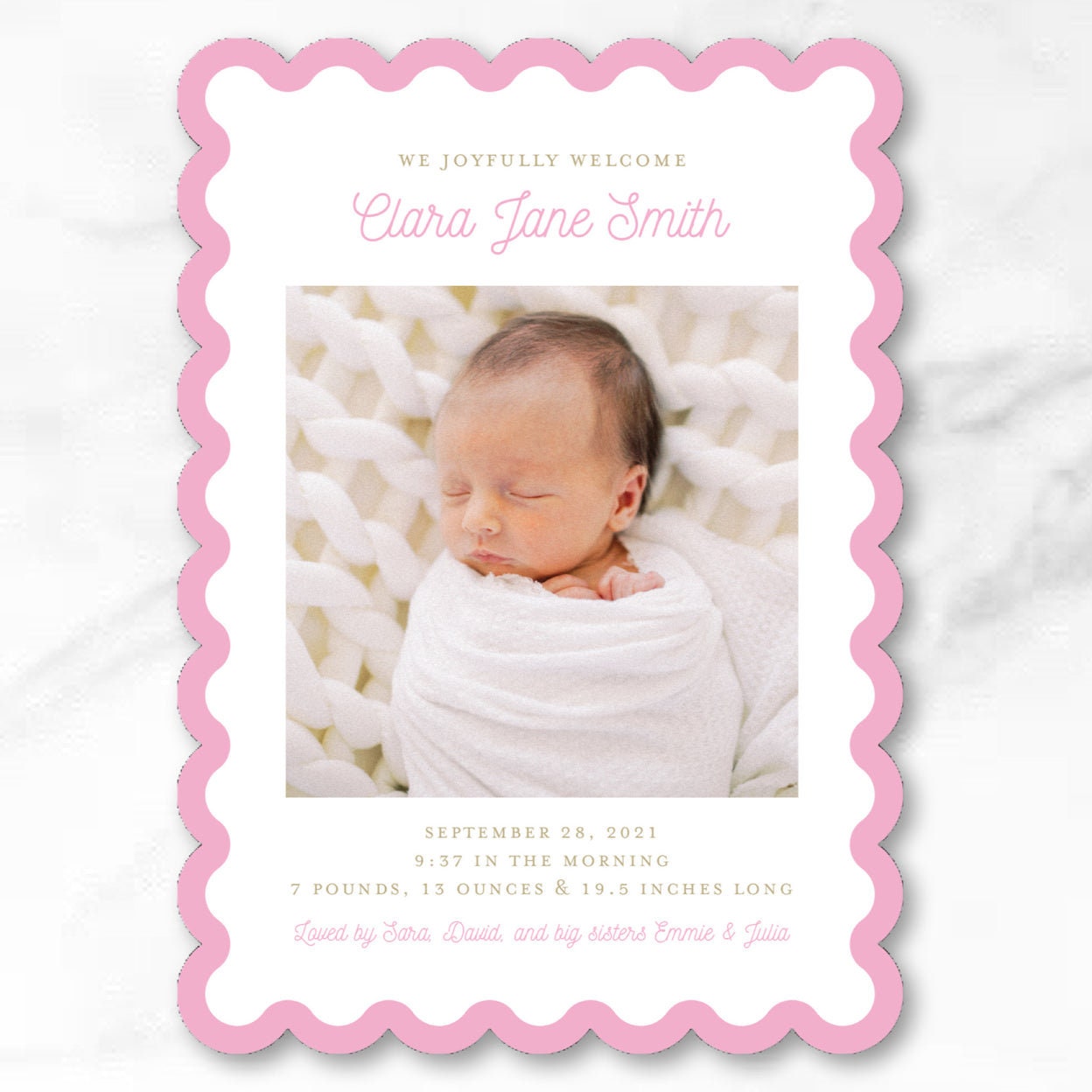 Scallop Trim Cut-out Birth Announcement - Pink - Etsy
