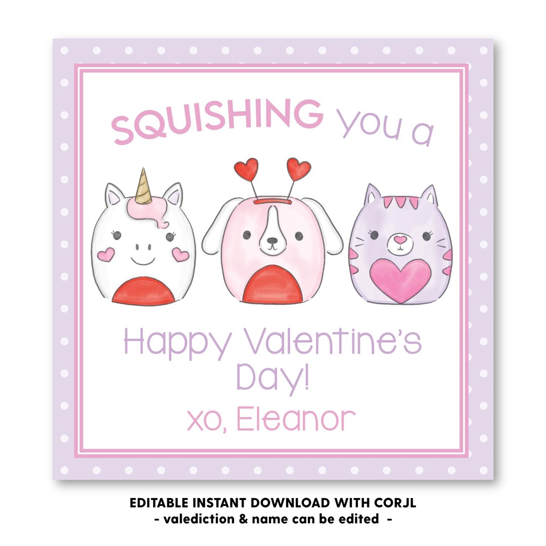 Squishmallow Valentines Tag - Self-edit, Print at Home - Etsy