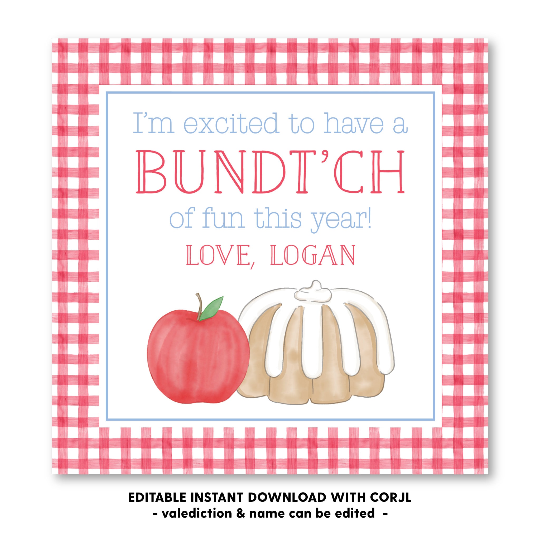Printable Bundt Cake School Tag, Self-edit, Printable Teacher Gift Tag ...
