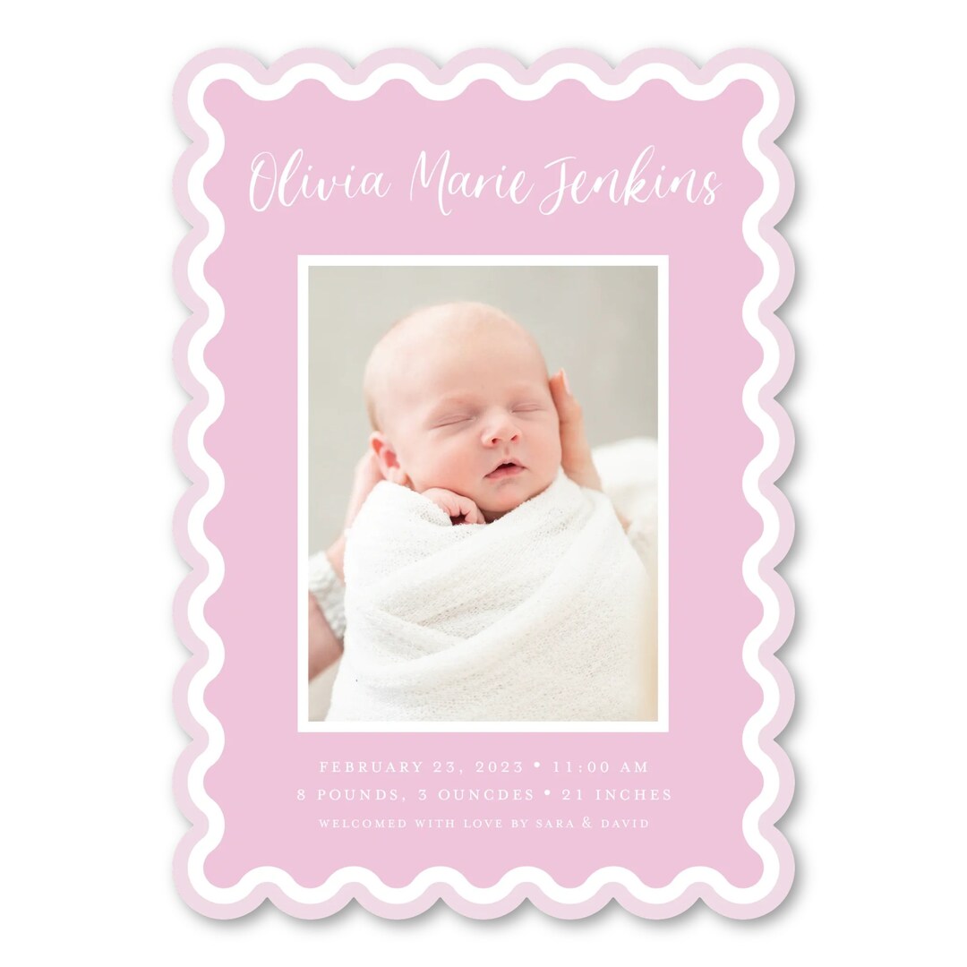 Scallop Trim Cut-out Birth Announcement - Pink - Etsy