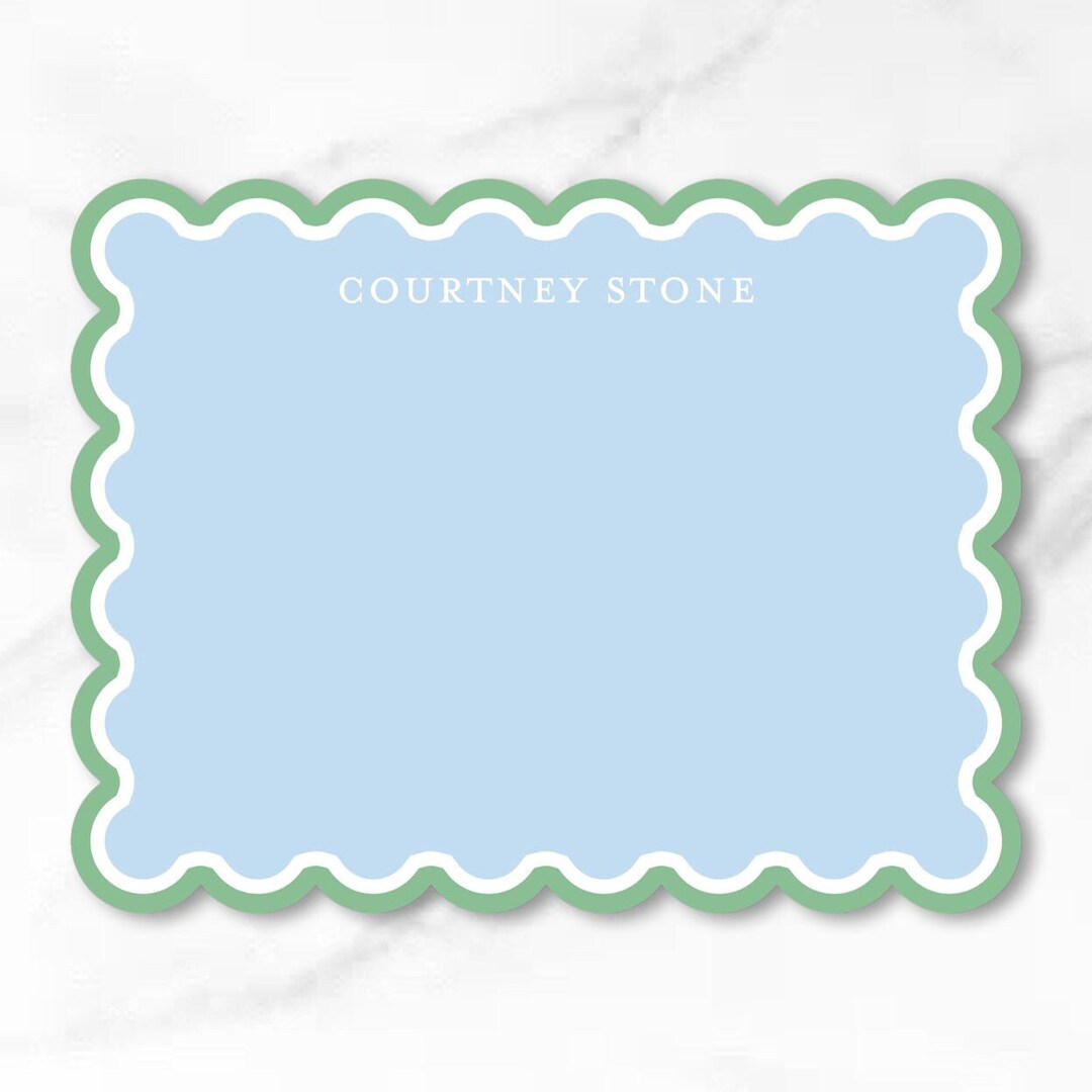Scallop Cut-out Stationery - Blue W/ Green Double Border - Etsy
