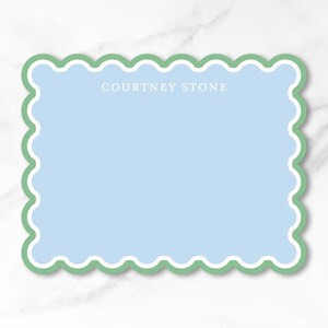 Scallop Cut-out Stationery - Blue W/ Green Double Border - Etsy