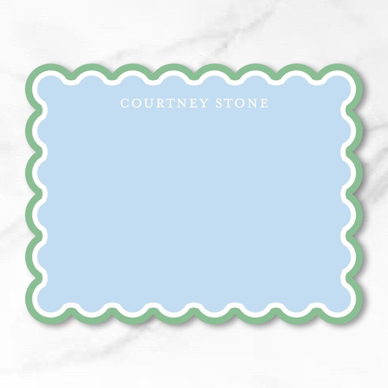 Scallop Cut-out Stationery - Blue W/ Green Double Border - Etsy