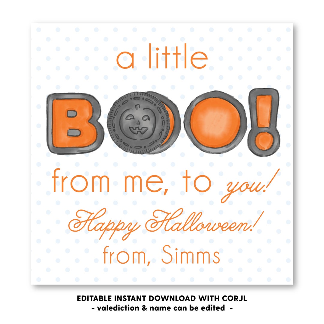 Printable Oreo Cookie BOO Halloween Tag, Self-edit, Printable Halloween ...