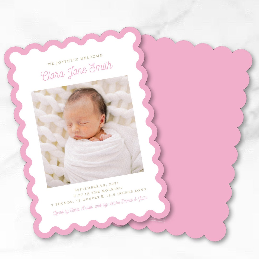 Scallop Trim Cut-out Birth Announcement - Pink - Etsy