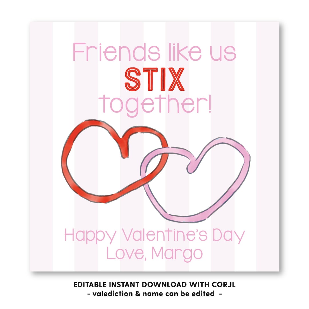 Wikki Stix: Pink Valentines Tag - Self-edit, Print at Home - Etsy