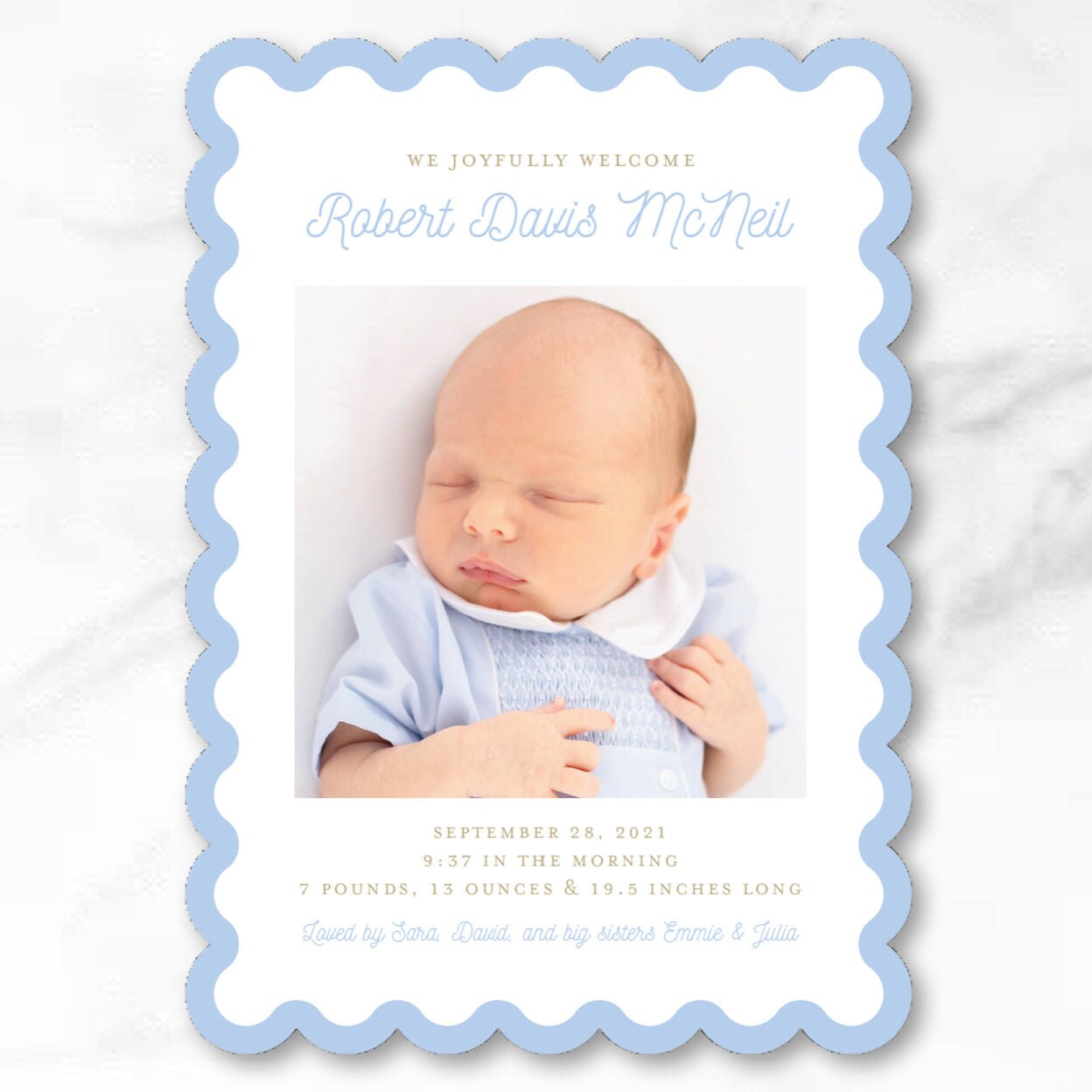 Scallop Trim Cut-out Birth Announcement - Blue - Etsy