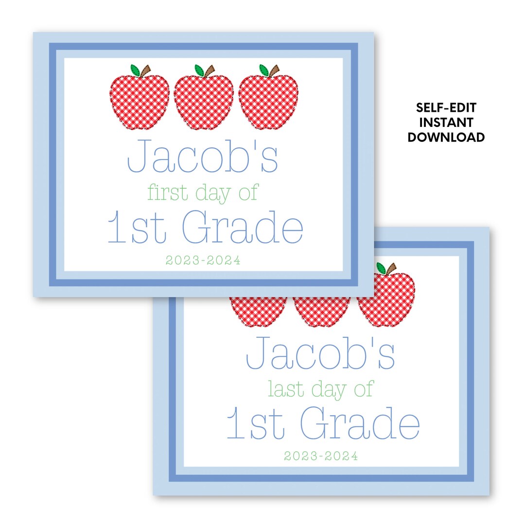 Printable Red Gingham Apples Sign, Self-edit, Printable Back to School ...