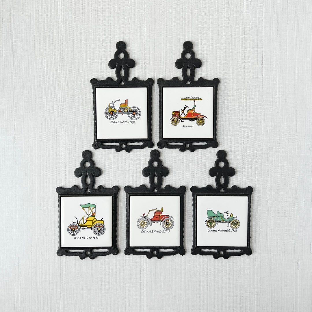 Vintage Cast Iron Antique Car Tile Trivets - Etsy