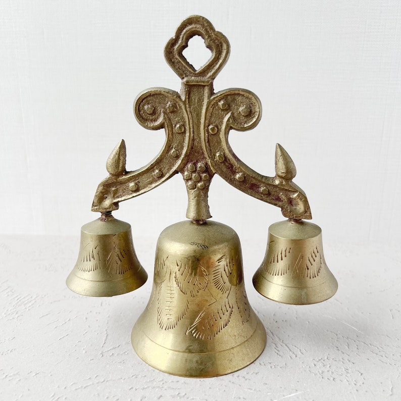 Vintage Mexican Etched Brass Triple Bell - Etsy