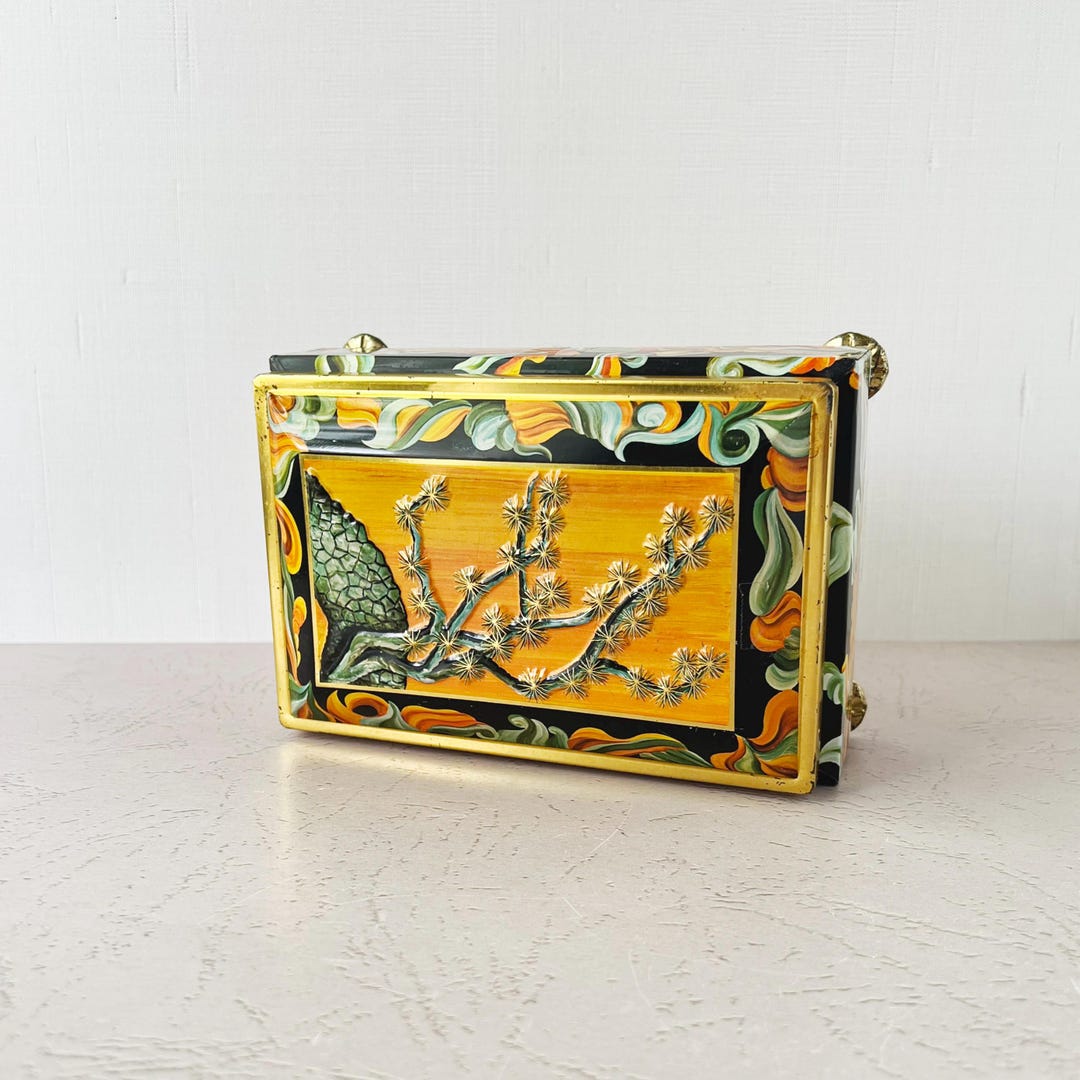 Vintage German Candy Tin With Bonsai Motif - Fricke & Nacke Footed Box ...