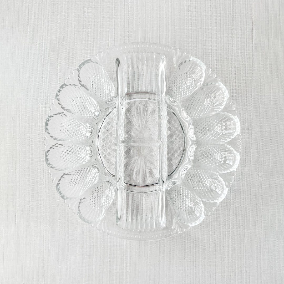 Vintage Smith Glass Deviled Egg Platter - 567 Clear Glass Divided Serving Plate - Etsy