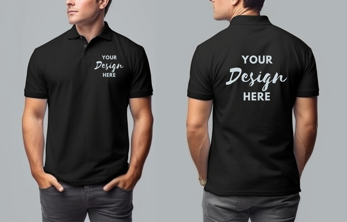 Front and Back Polo Shirt Mockup, Male Model Black Shirt Mockup, Black ...