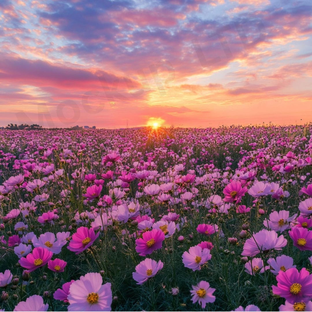 Floral Spring Photography Digital Backdrop: Sunset Field (digital ...
