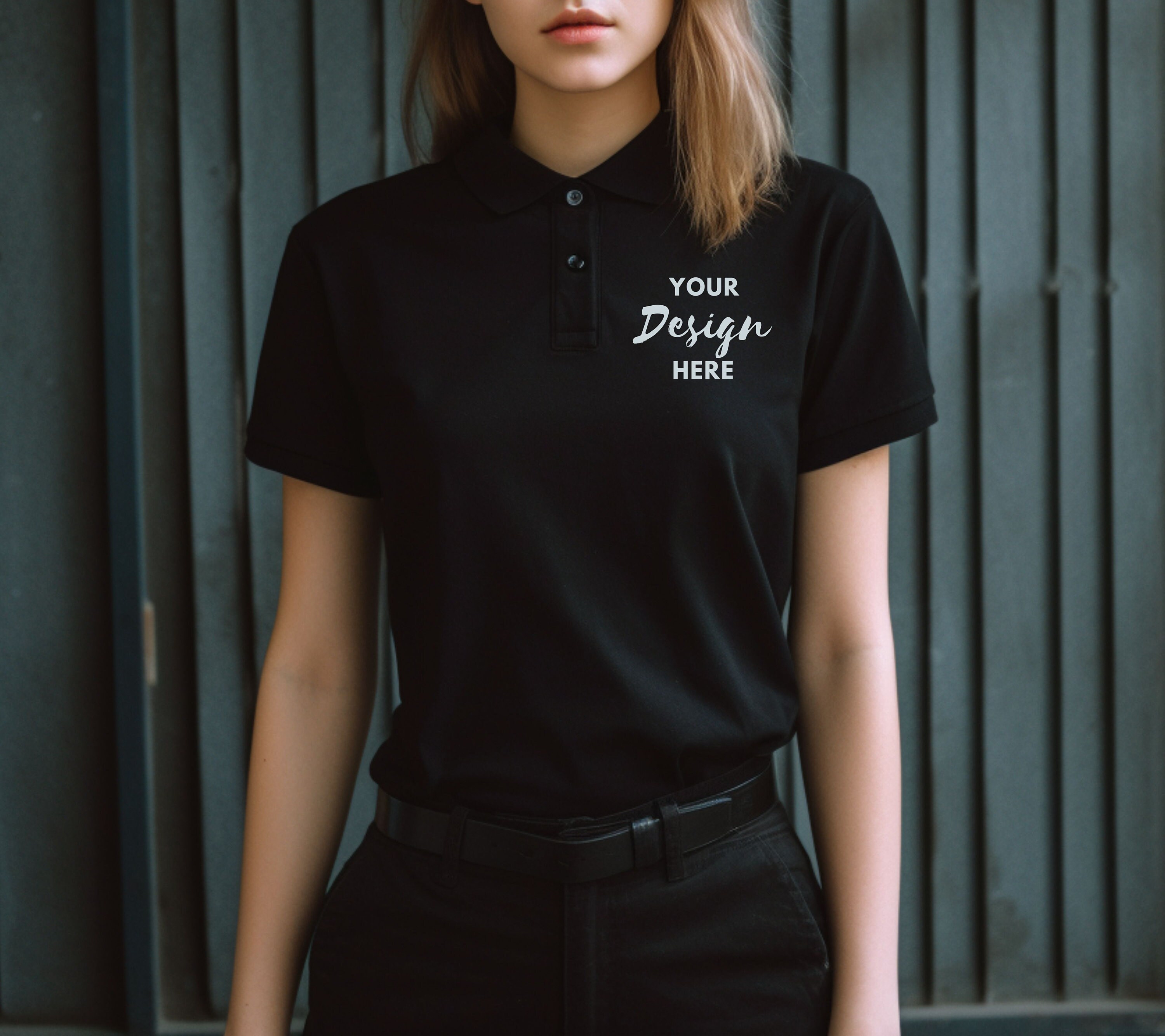 Polo Shirt Mockup, Woman Model Black Shirt Mockup, Tshirt Mockup, Black ...