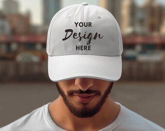 Man's White Baseball Cap Mockup Male White Dad Hat Mockup - Etsy